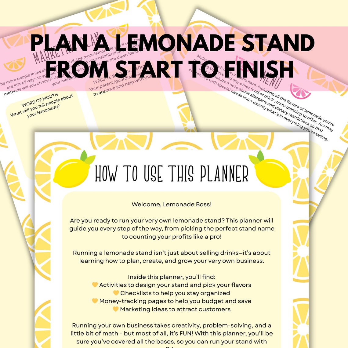 Lemonade Stand Printable Planner for Kids, Lemonade Stand Kit, Kids DIY ...