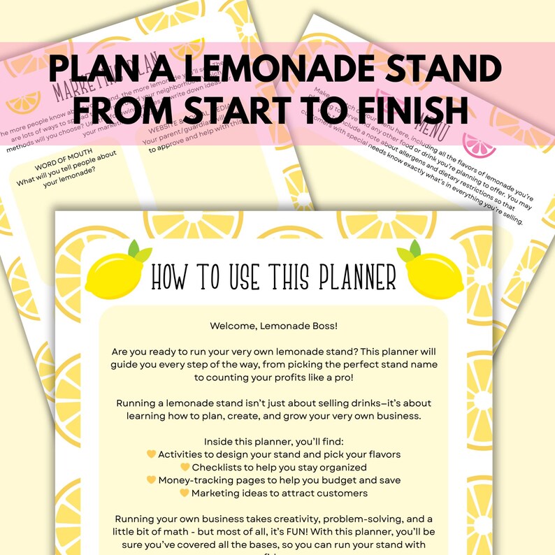 Lemonade Stand Printable Planner for Kids, Lemonade Stand Kit, Kids DIY ...