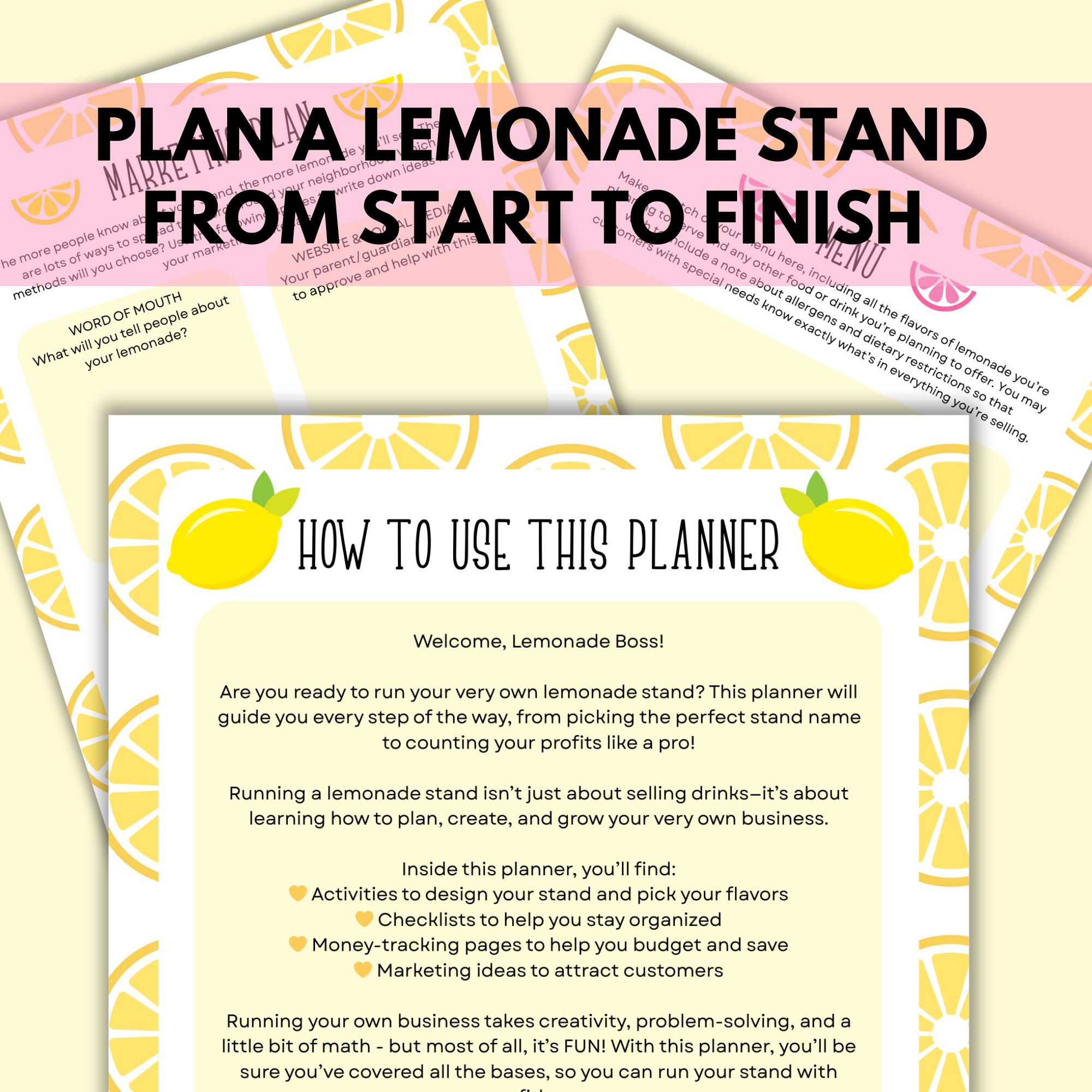Lemonade Stand Printable Planner for Kids, Lemonade Stand Kit, Kids DIY ...