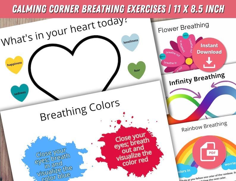 Calming Breathing Exercises for Calm Down Corner, Emotions Printable ...