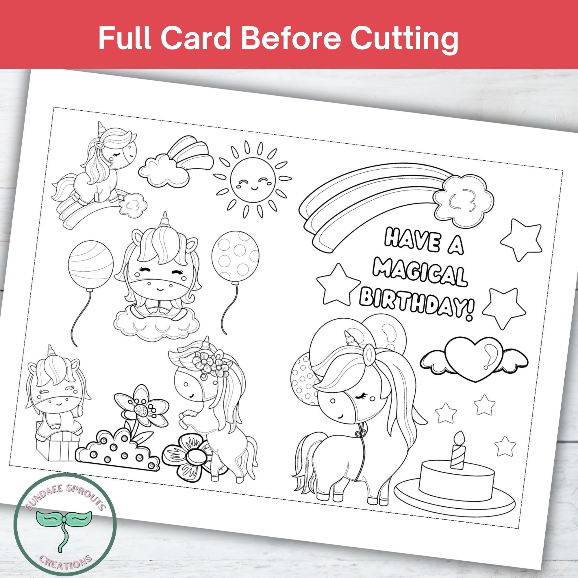 Unicorn Coloring Birthday Card Printable, Birthday Coloring Page ...