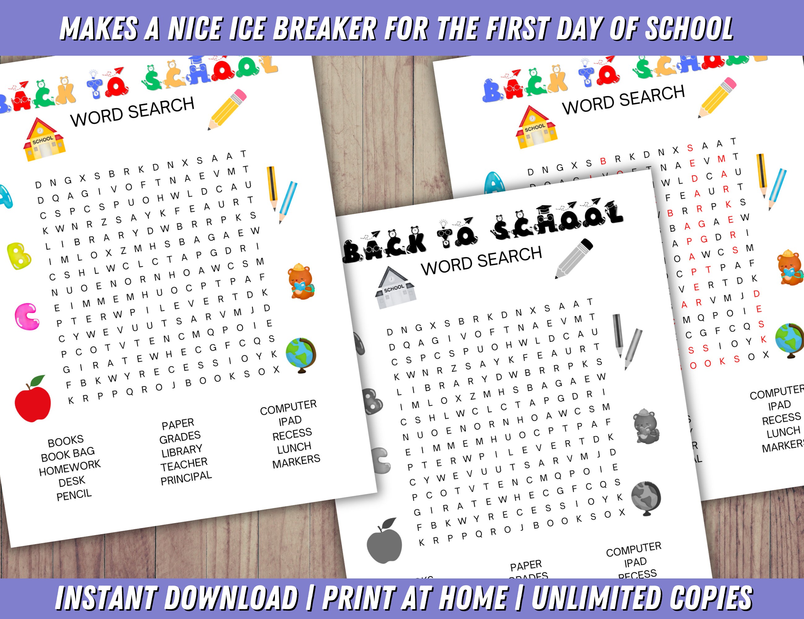 Back to School Word Search Printable Kids Word Search Puzzle - Etsy