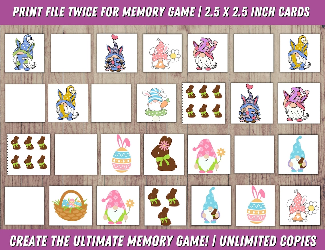 Printable Easter Bunny Gnome ABC Flash Cards, Memory Game, Matching ...