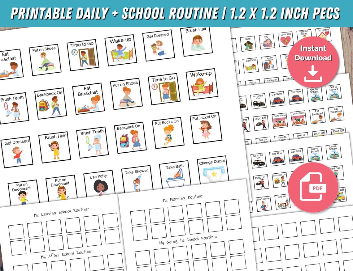 Printable Daily Routine Chart Visual Pecs Schedule, Morning Routine ...