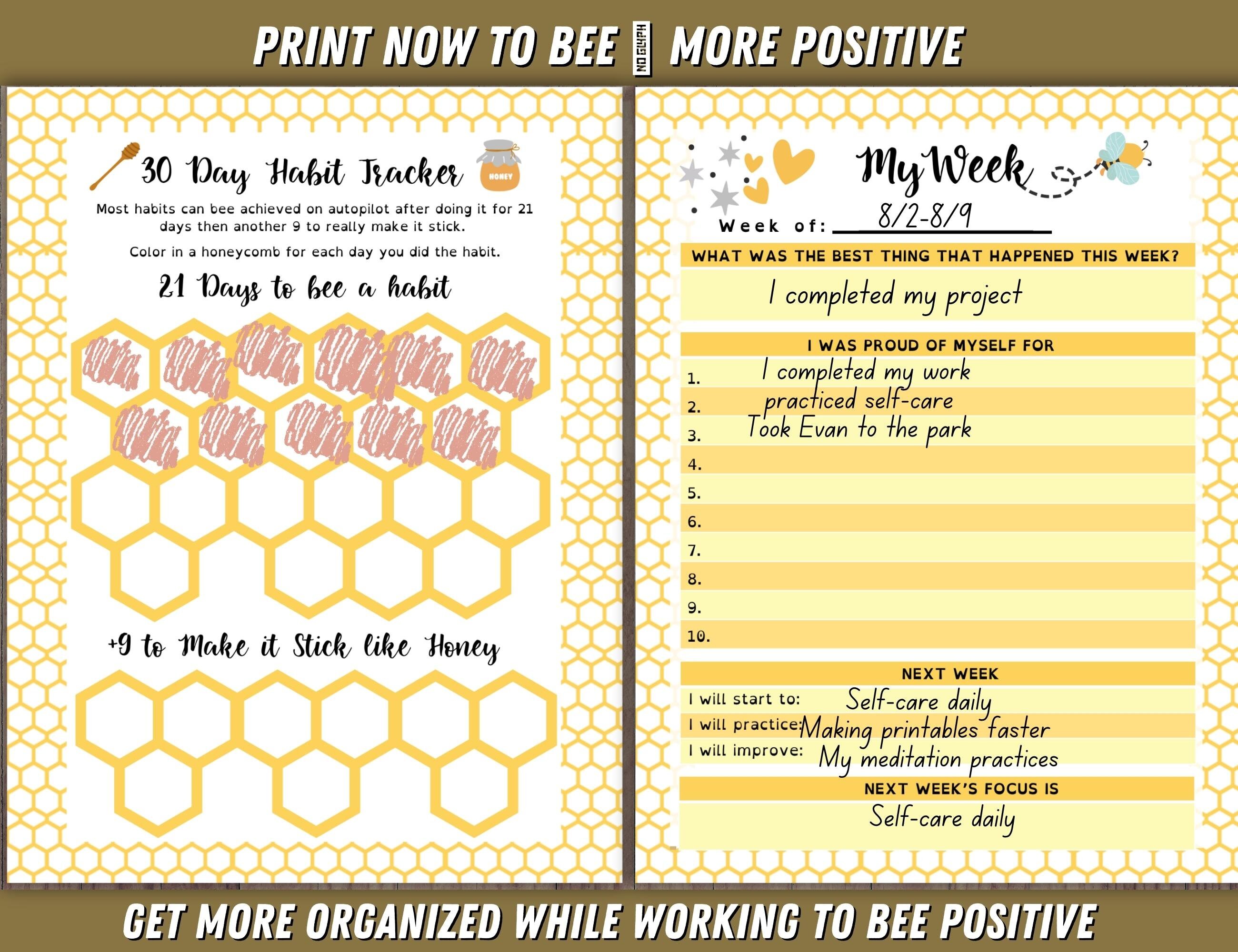 Bee Positive Honeybees Printable Planner, Bee Printable, Daily Habit ...