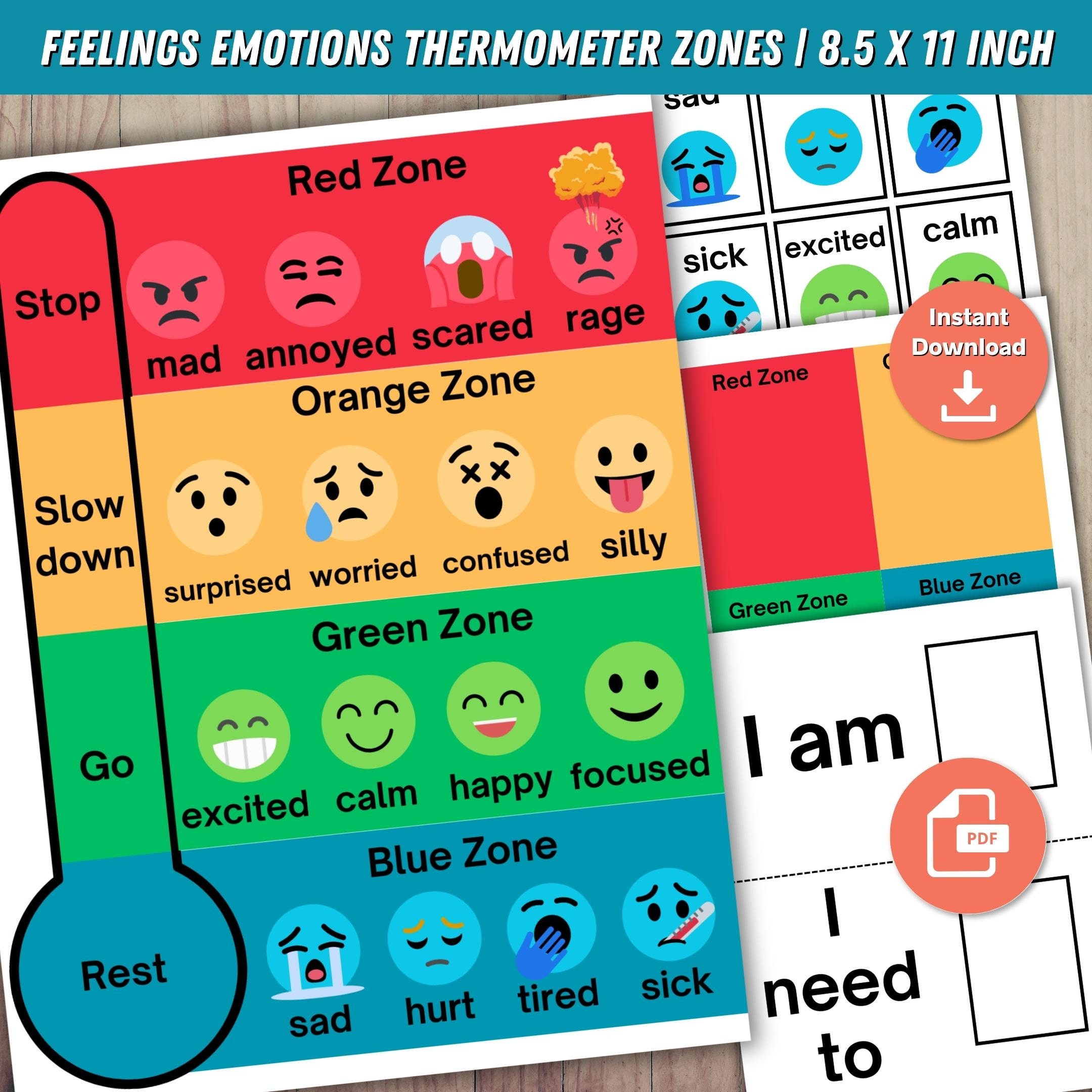 Feelings and Emotions Thermometer + Communication Cards Printable ...
