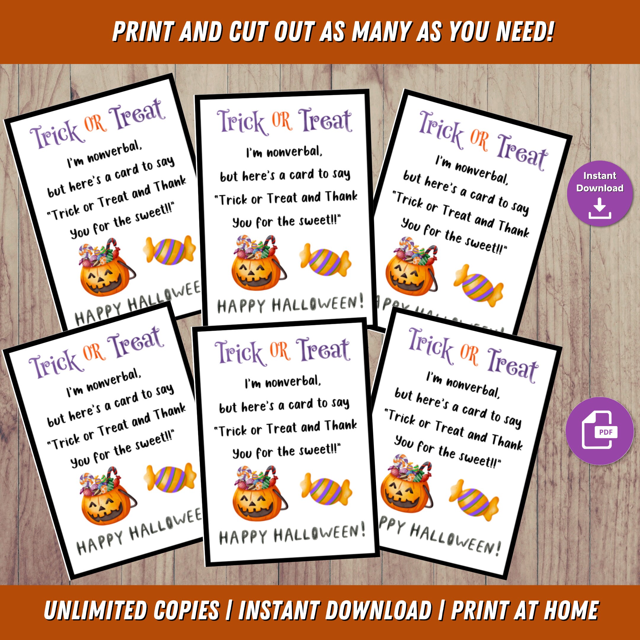 Printable Nonverbal Trick or Treater Cards for Halloween, Autism ...