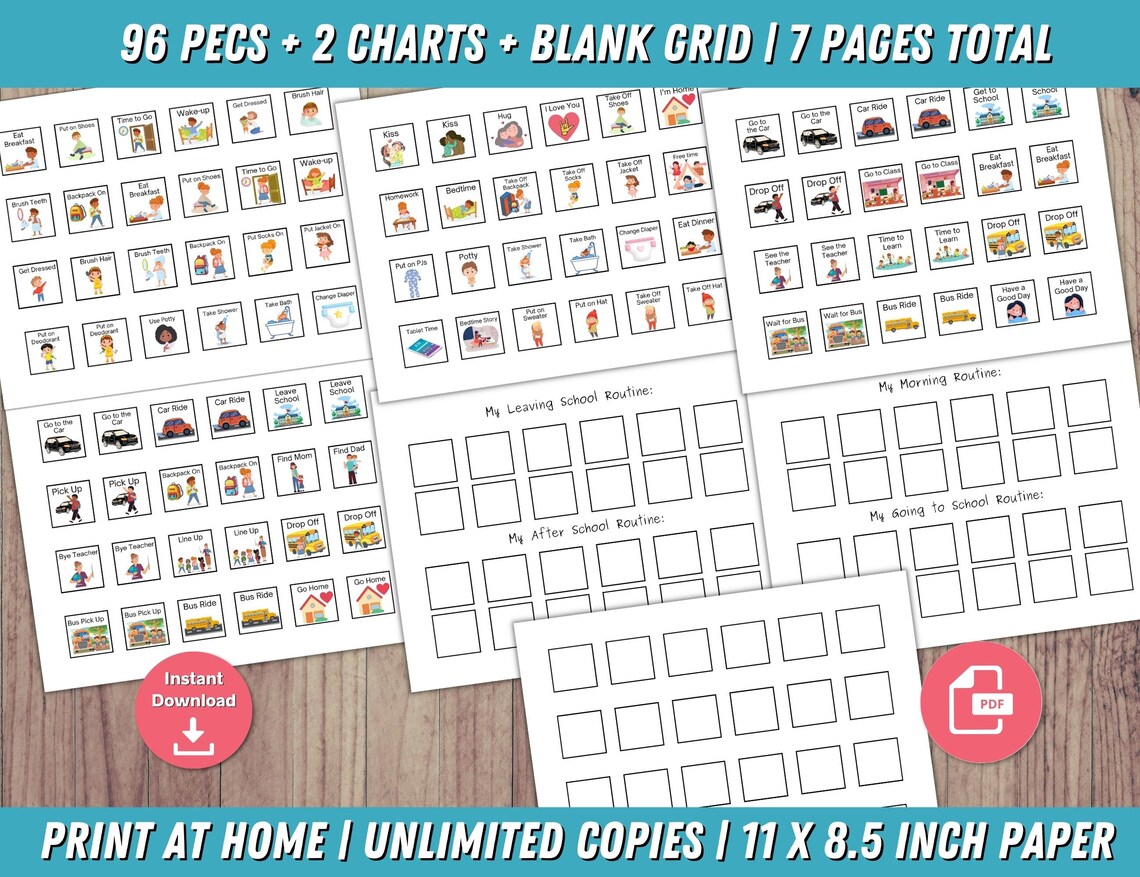 Printable Daily Routine Chart Visual Pecs Schedule, Morning Routine, Bedtime Routine, School ...