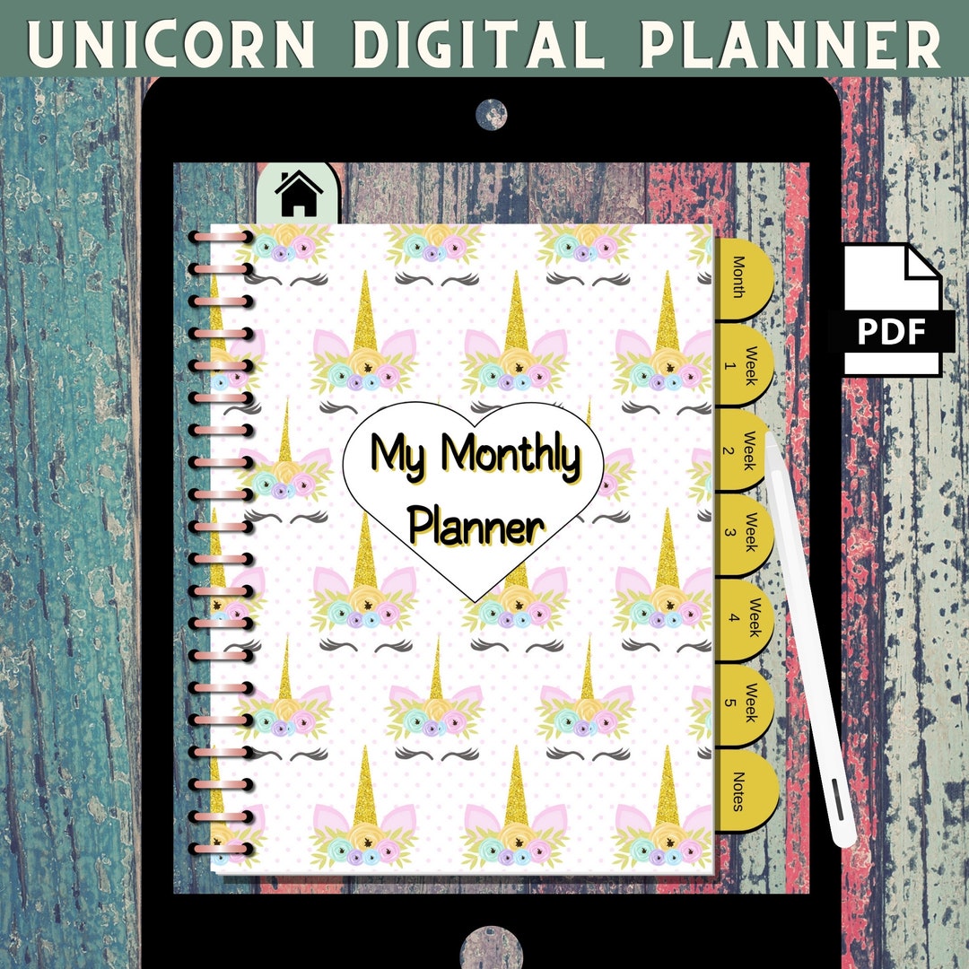 Undated Cute Unicorn Digital Planner, Cute Daily Planner, Undated ...