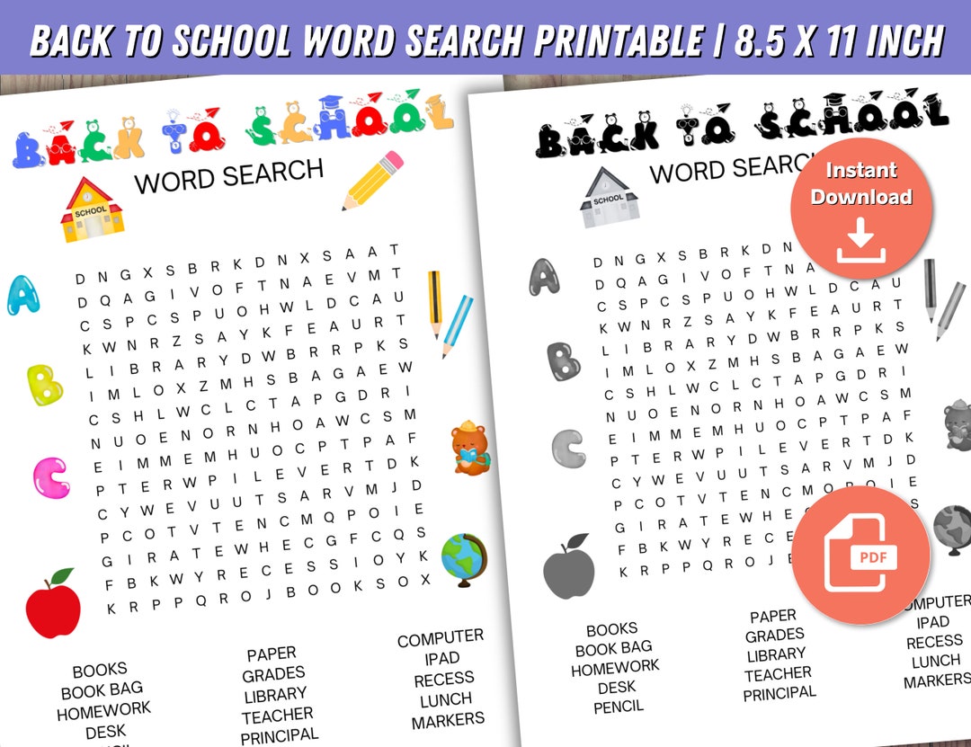 Back to School Word Search Printable | Kids Word Search Puzzle - Etsy
