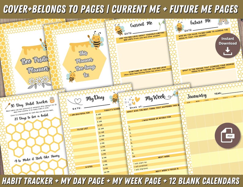 Bee Positive Honeybees Printable Planner Bee Printable Daily - Etsy
