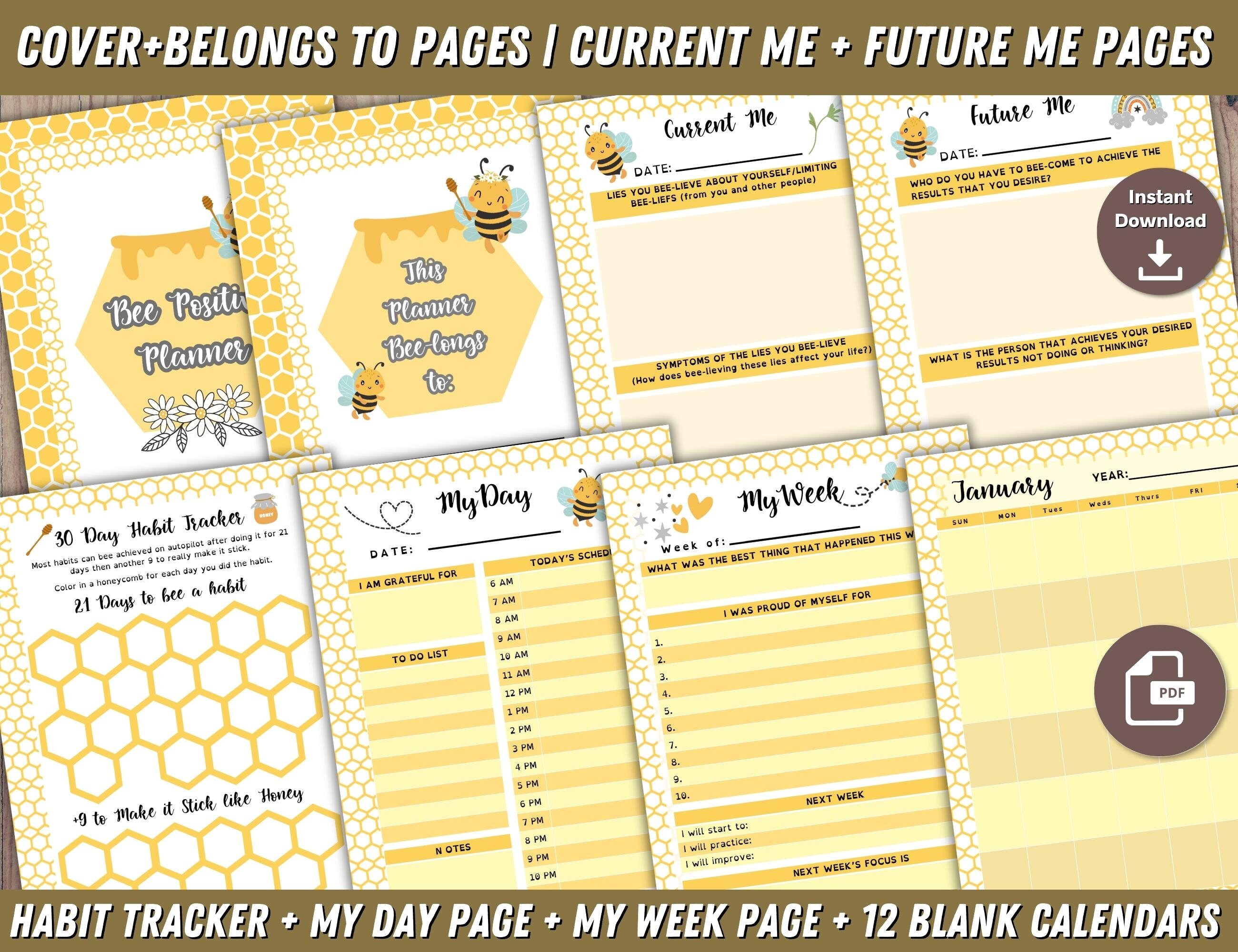 Bee Positive Honeybees Printable Planner, Bee Printable, Daily Habit ...