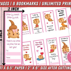 Printable Cute Otter Valentine Bookmark, Kids Valentine, Classroom ...