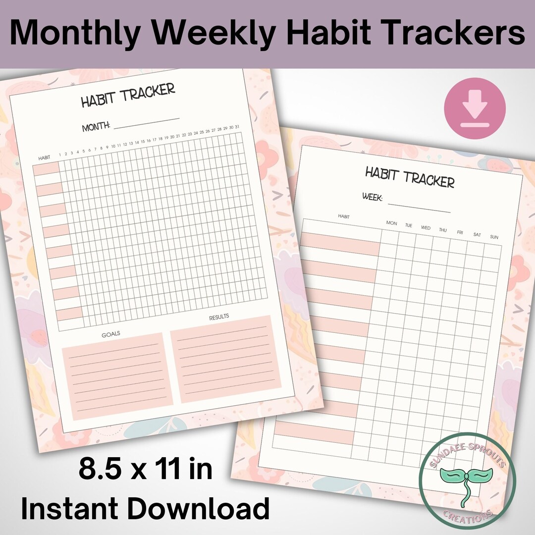 Simple Boho Habit Tracker Printable Monthly, 30 Day Habit Tracker, 7 ...