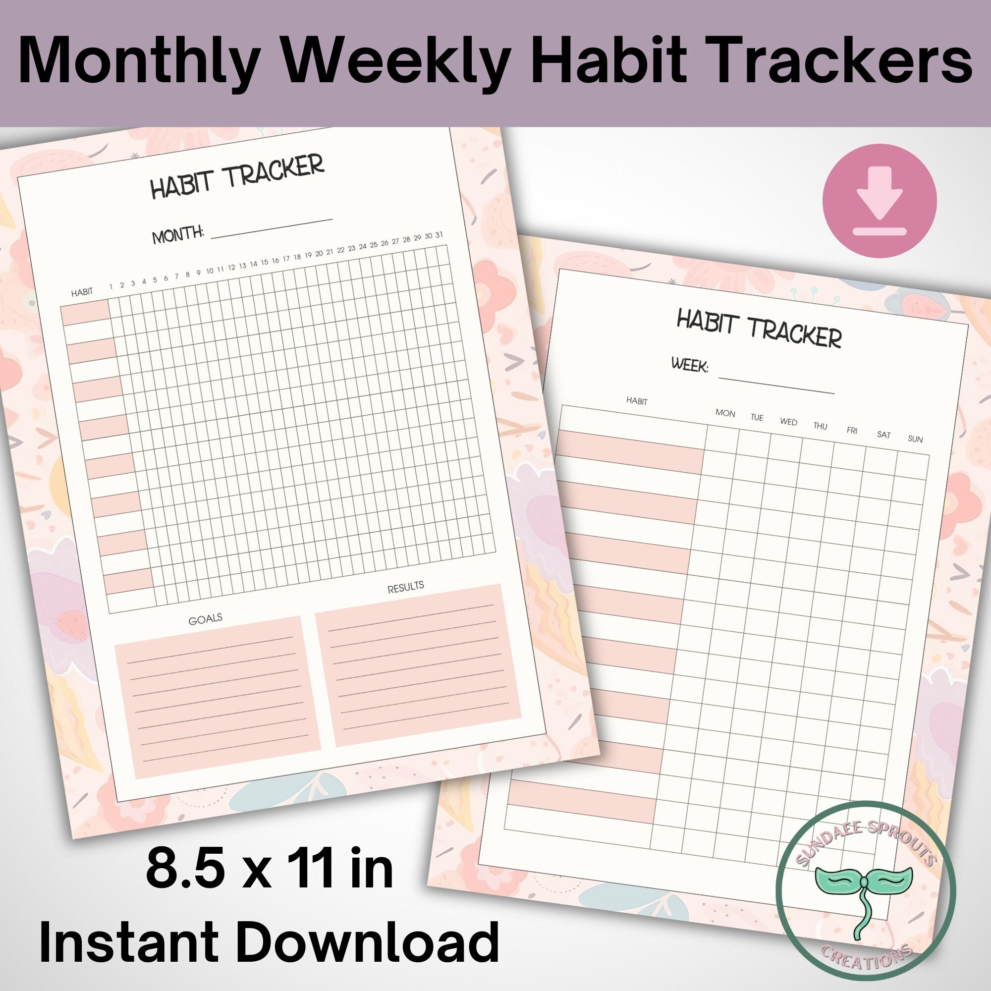 Simple Boho Habit Tracker Printable Monthly, 30 Day Habit Tracker, 7 ...