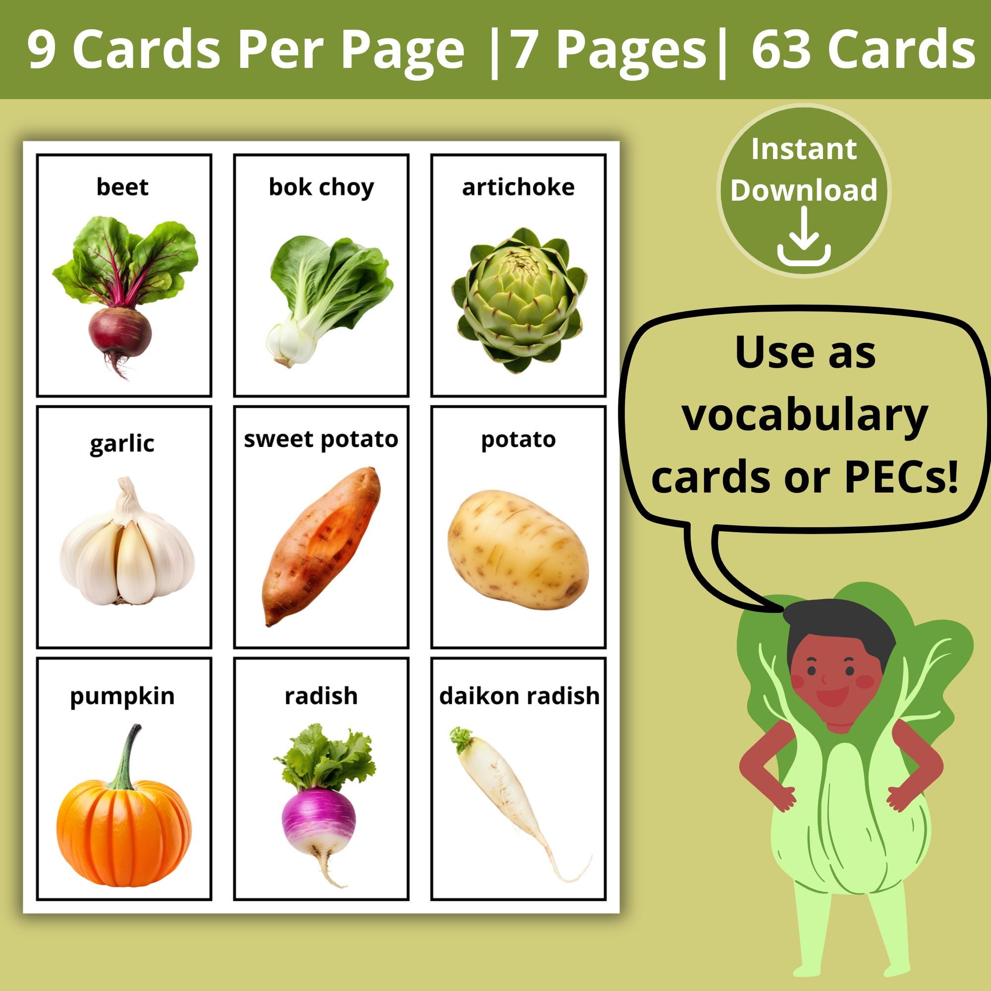 Fruits and Vegetables Kids Flashcards Printable Pecs Communication ...