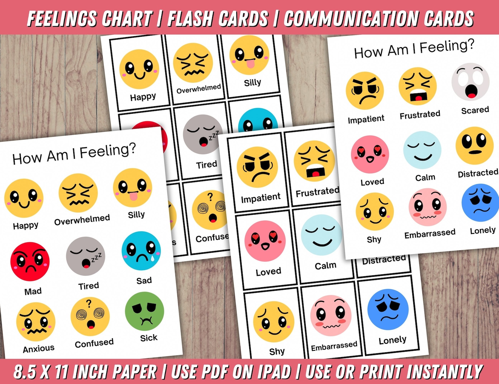 Feelings Emotions Chart Printable for Kids, Feelings Flash Cards ...