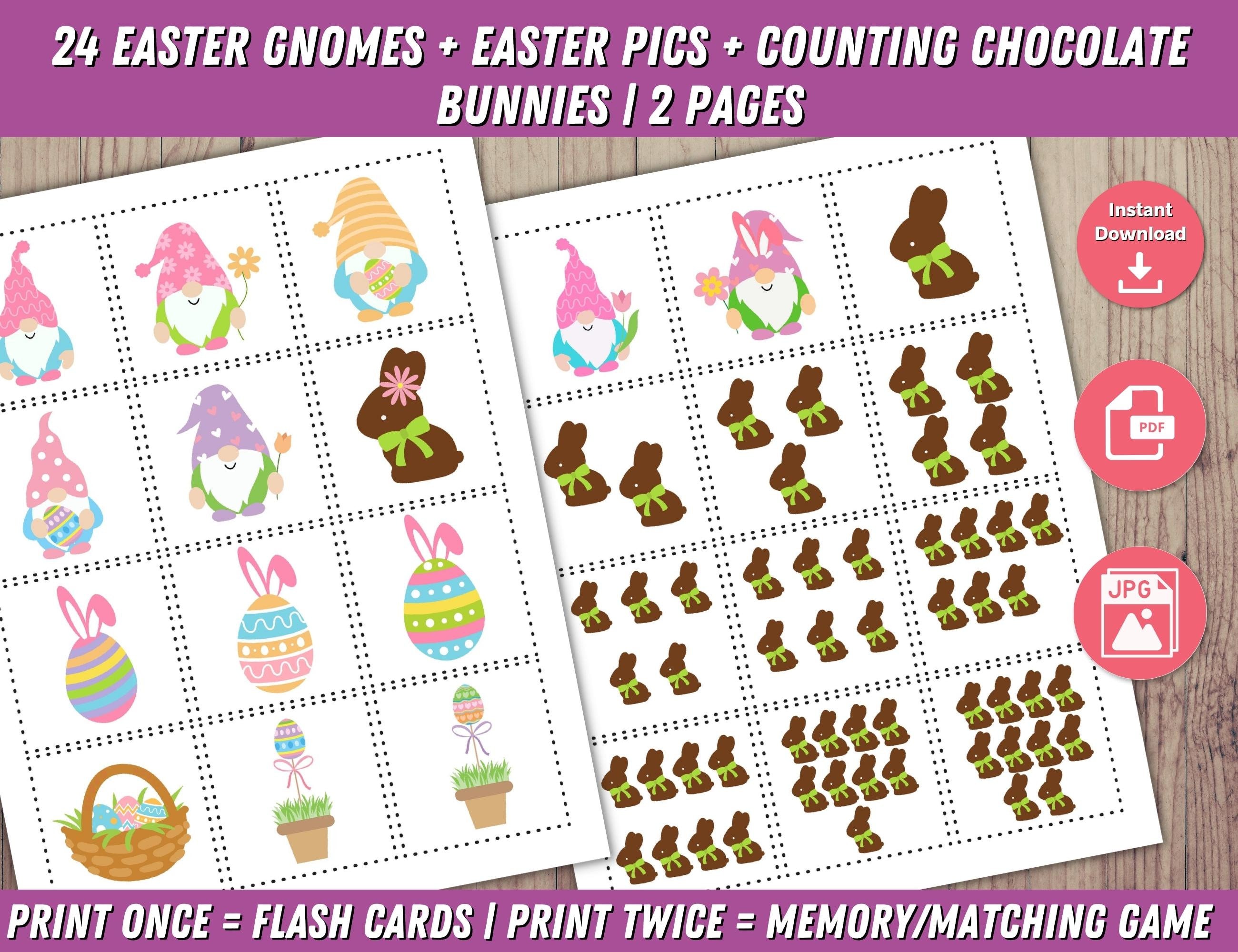 Printable Easter Bunny Gnome ABC Flash Cards, Memory Game, Matching ...