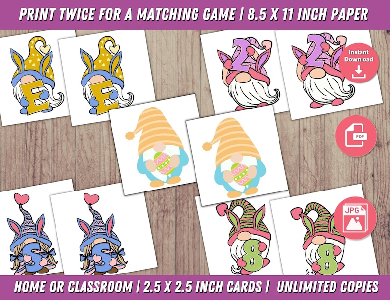 Printable Easter Bunny Gnome ABC Flash Cards, Memory Game, Matching ...