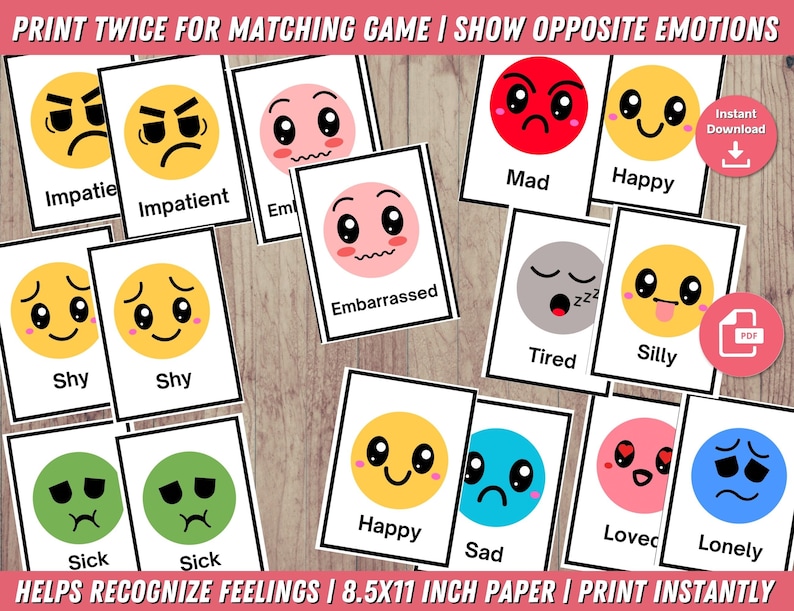 Feelings Emotions Chart Printable for Kids, Feelings Flash Cards ...