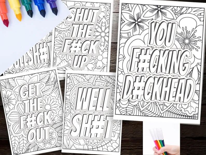 100 Swear Words Coloring Pages for Adults, Adults Coloring Book Bundles ...