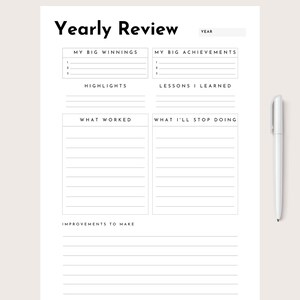 One-page Printable: Yearly Reflection, Yearly Review, Year-at-a-glance ...