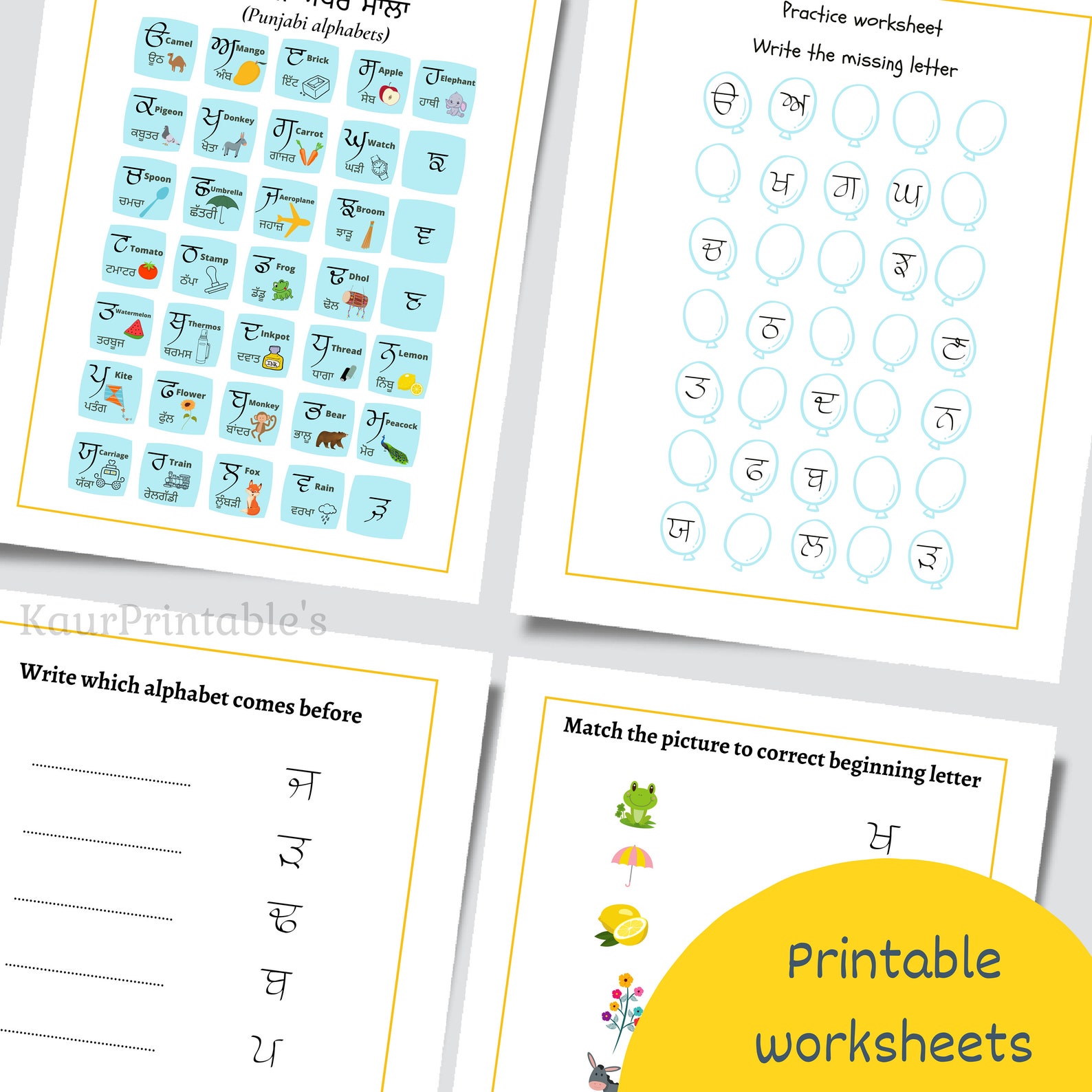 Punjabi Alphabets Learning Activities Bundle, Preschool Punjabi ...