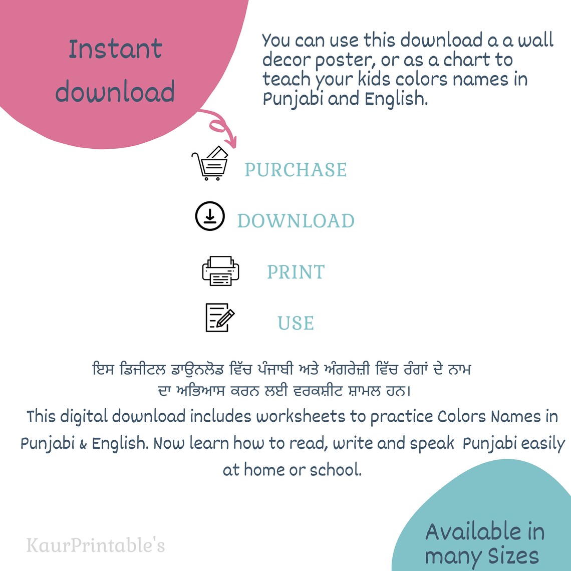 Colors Names in Punjabi। Bilingual Punjabi- English Colors Names Poster ...