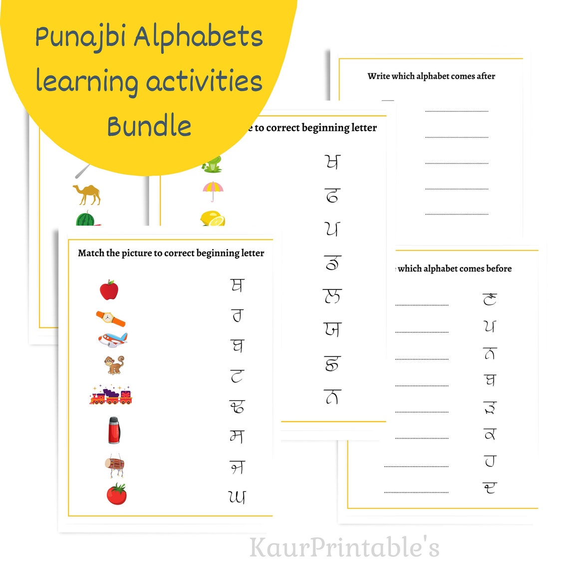 Punjabi Alphabets Learning Activities Bundle, Preschool Punjabi ...