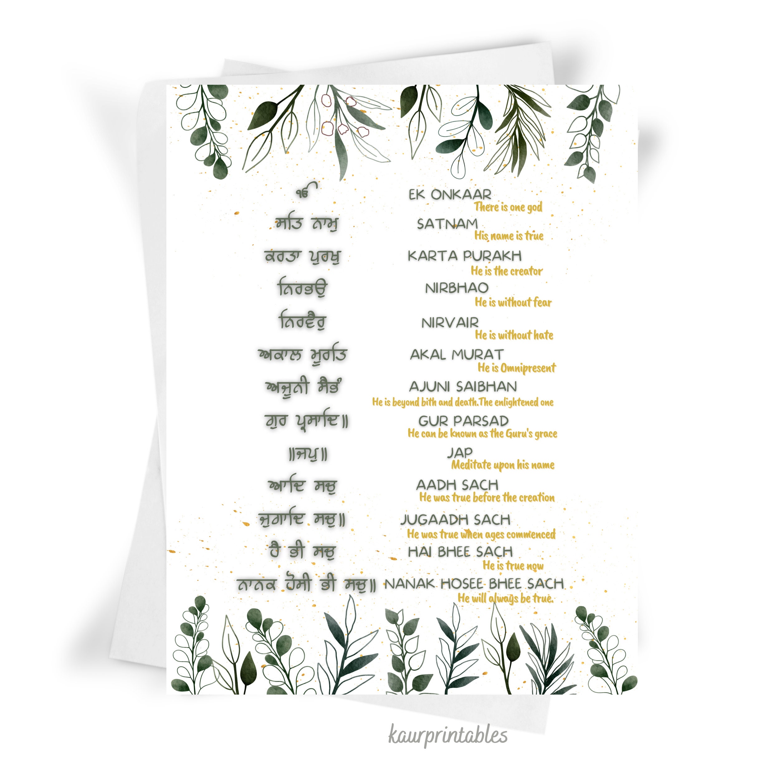 Mool Mantar With English Translation and Meaning Sikh Art Golden and ...