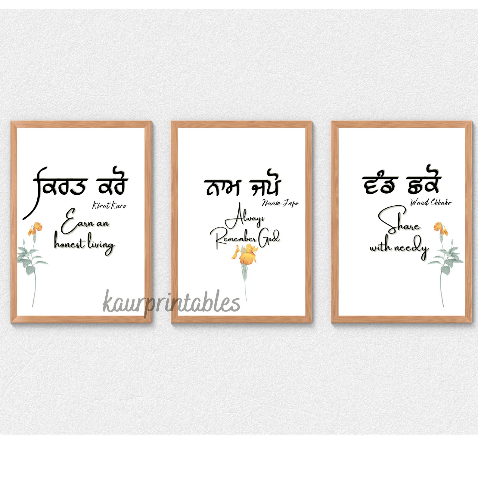 Set of 3 Art Printables | Kirat Karo Naam Japo Wand Chhako Religious ...