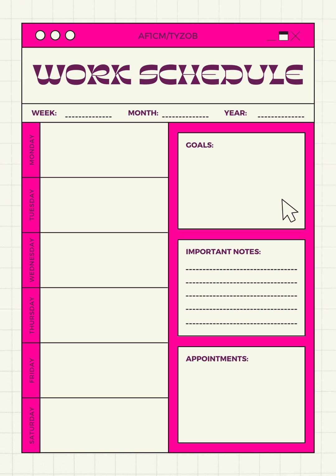 Work Schedule Worksheet - Etsy