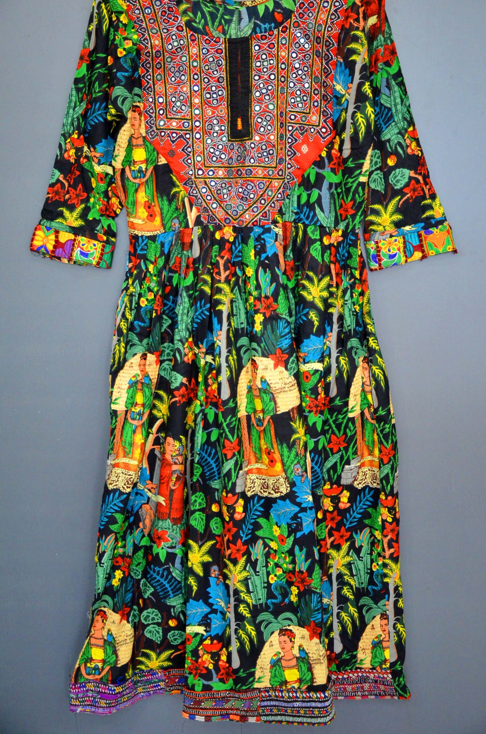 Black Cotton Hand Block Print Vintage Banjara Yoke Tunic Dress,women ...