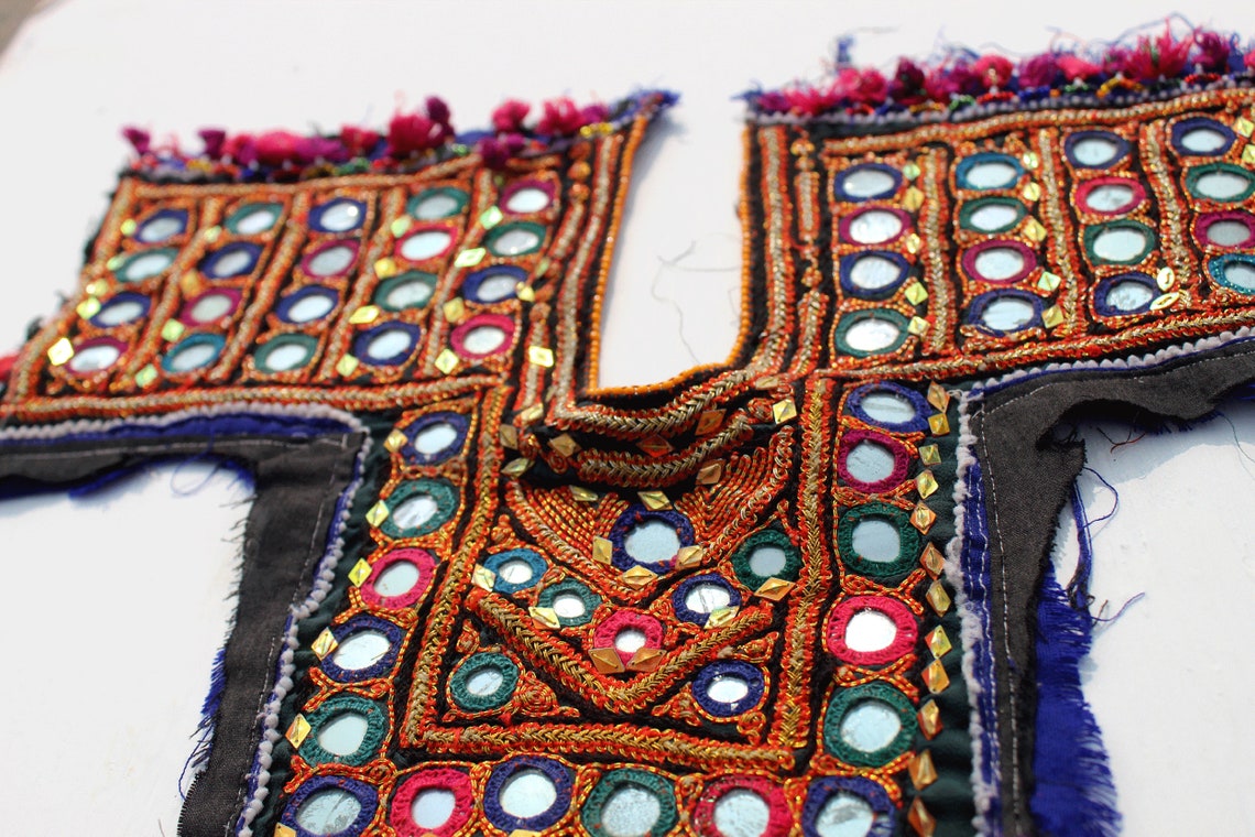 Vintage Banjara Yoke,mirror Work Patch,appliques Embroidery Dressdesign Material Embroidered ...