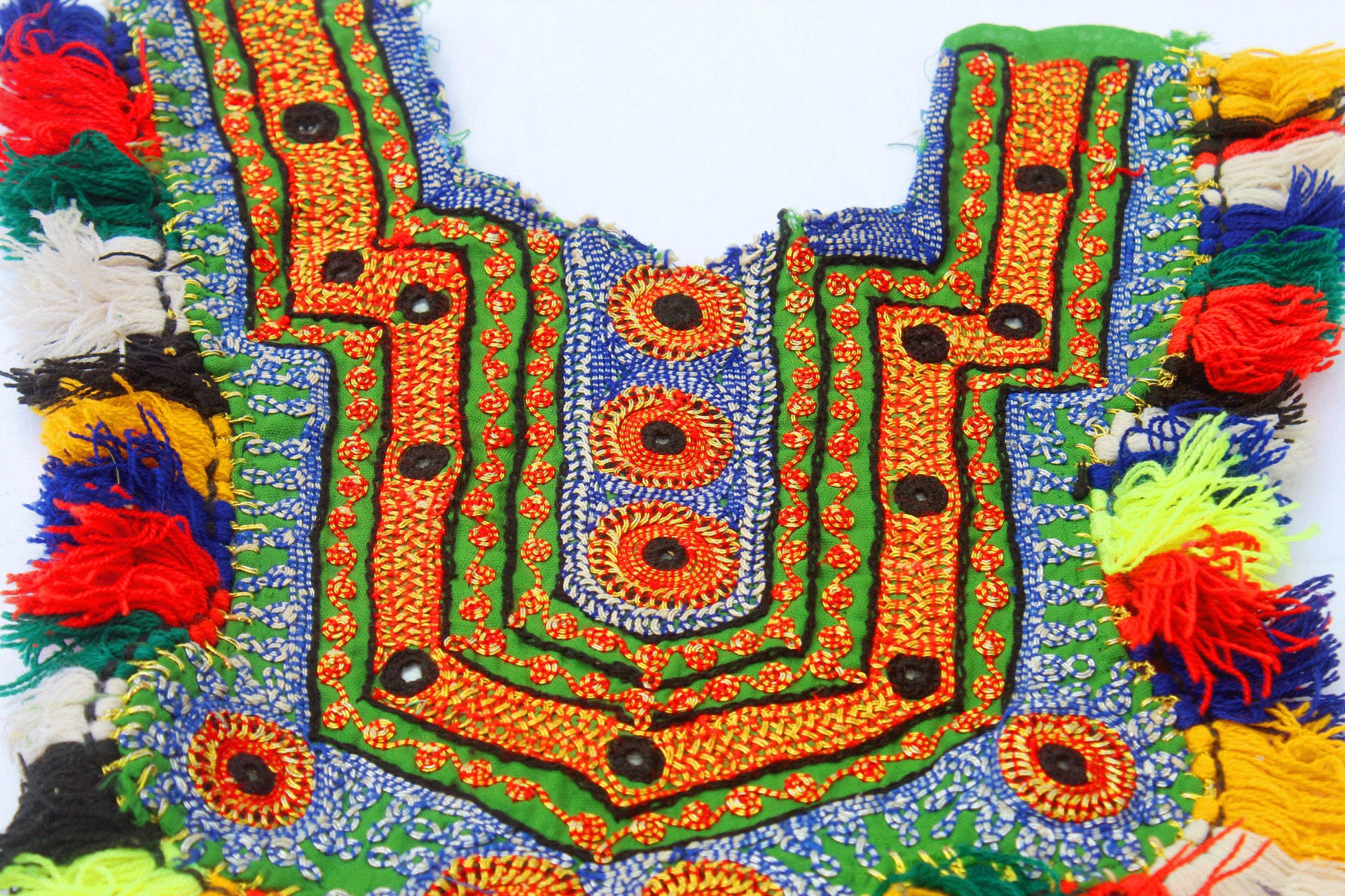 Vintage Kuchi Banjara Neck Yoke Patch Traditional Embroidery Applique ...