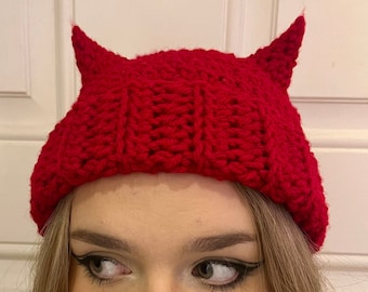 Crochet Devil Horn Beanie - Etsy