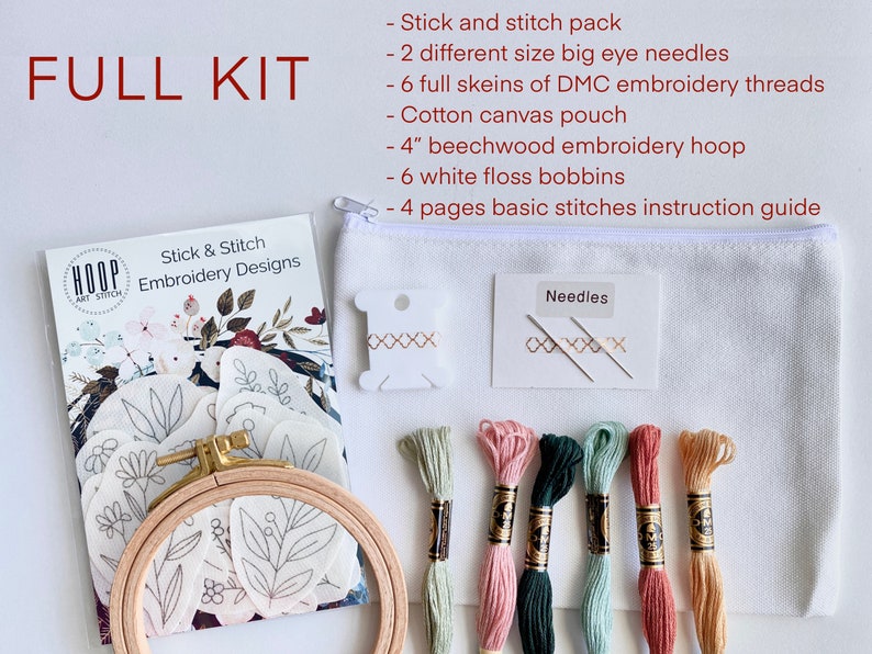 Wildflowers Stick and Stitch Embroidery Pouch Kit, Floral Embroidery ...