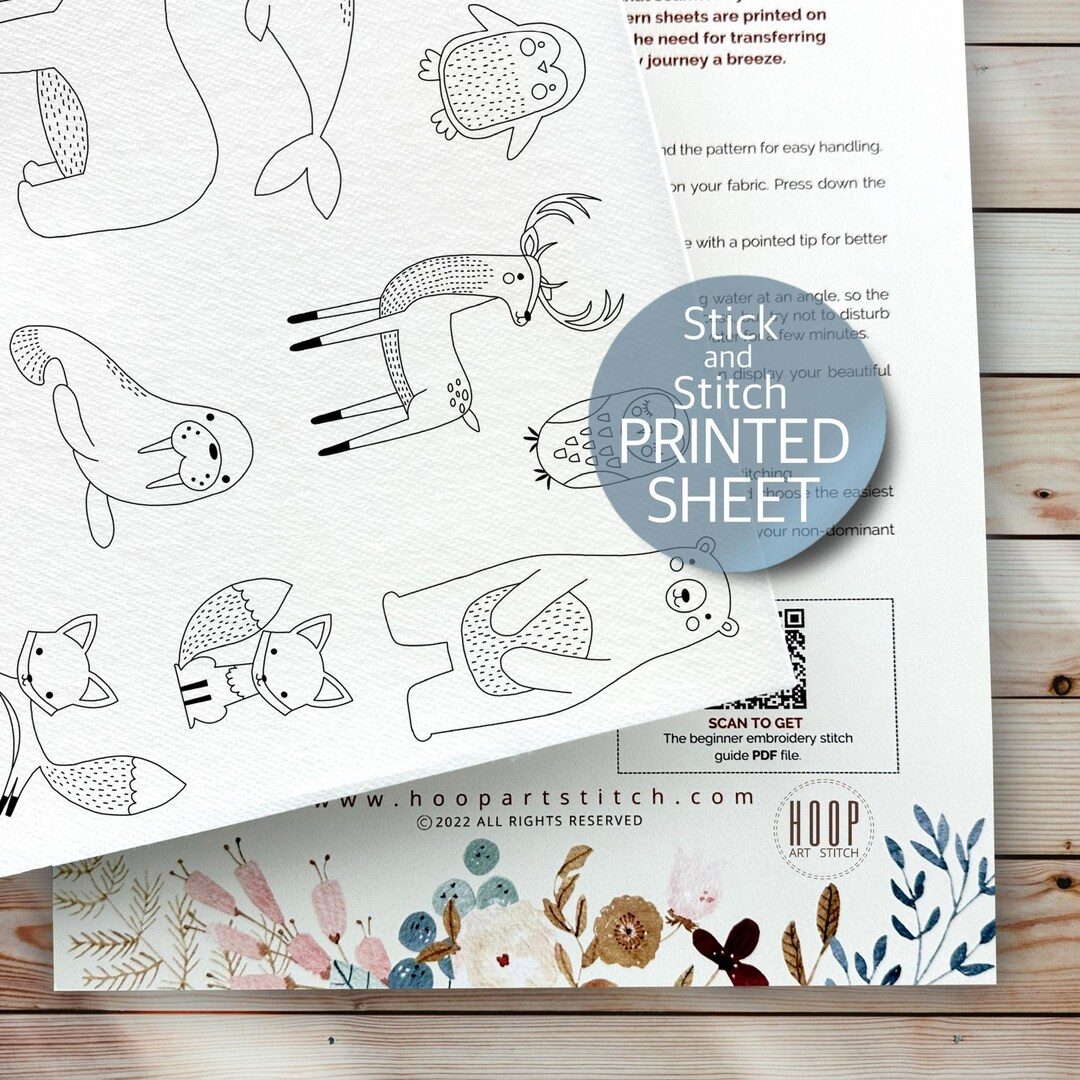 Arctic Animal Embroidery Design, Stick and Stitch Patterns, Printed ...