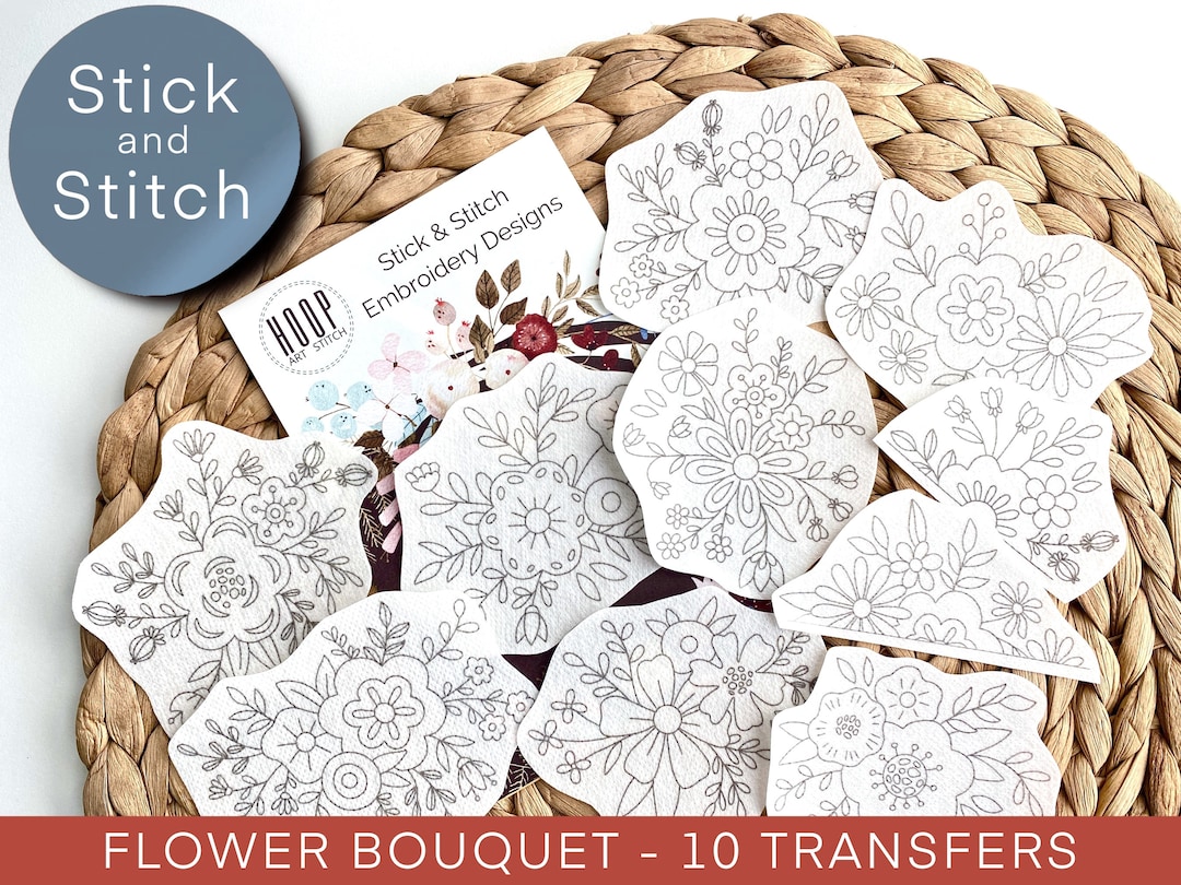 Flower Bouquet Stick and Stitch Embroidery Pattern, Botanical Transfer ...
