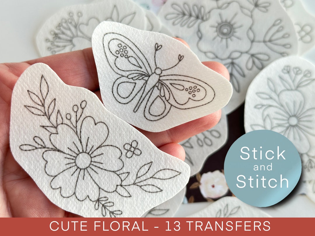 Cute Floral Hand Embroidery Pattern, Stick and Stitch Transfer Patch ...