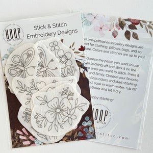 Cute Floral Hand Embroidery Pattern, Stick and Stitch Transfer Patch ...