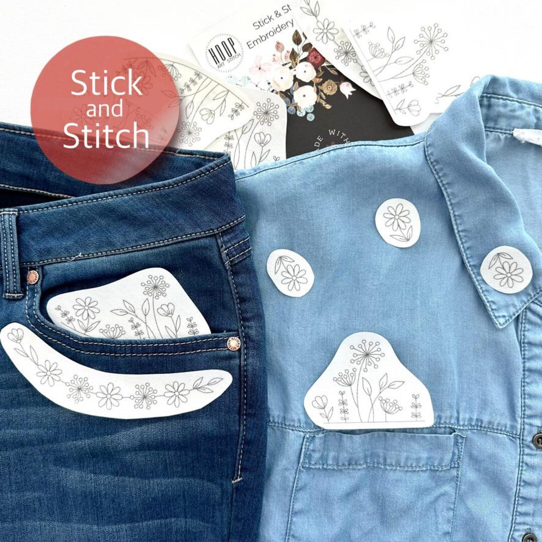 Stick and Stitch Floral Pair, Pocket Embroidery Design, Dandelion ...