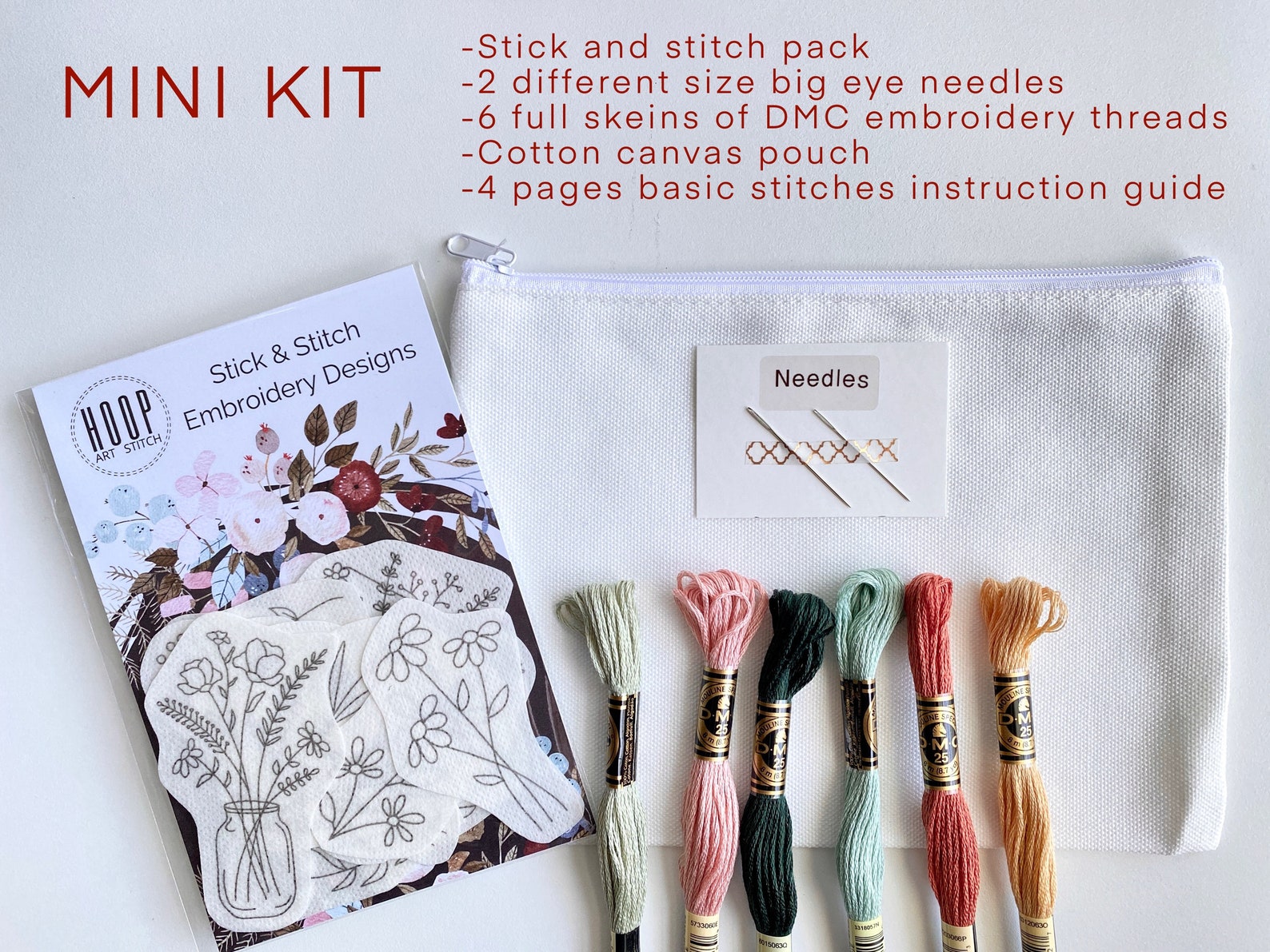Botanical Stick and Stitch Embroidery Pouch Kit, Floral Embroidery ...