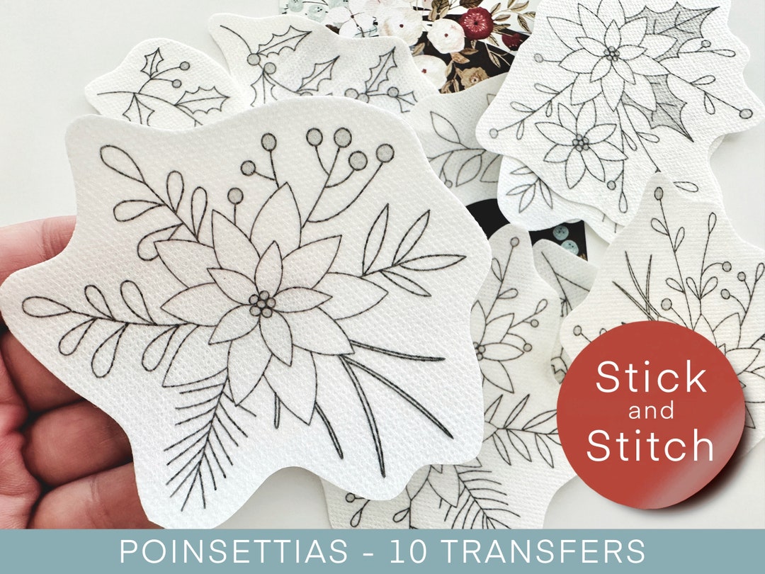 Poinsettias Hand Embroidery Pattern, Stick and Stitch Transfer Patch ...