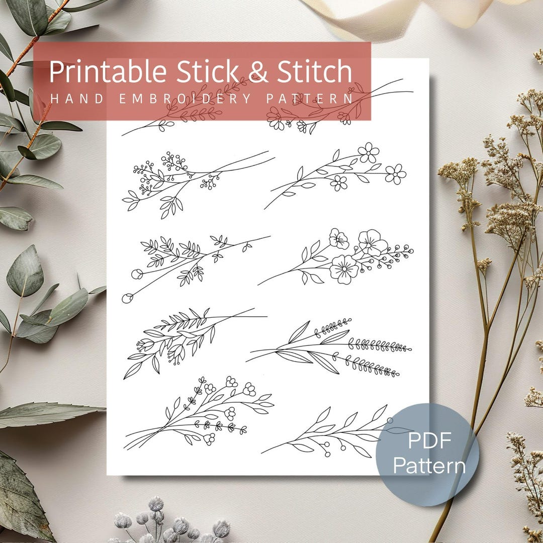 Spring Floral Embroidery Pattern, Printable Stick and Stitch, Botanical ...