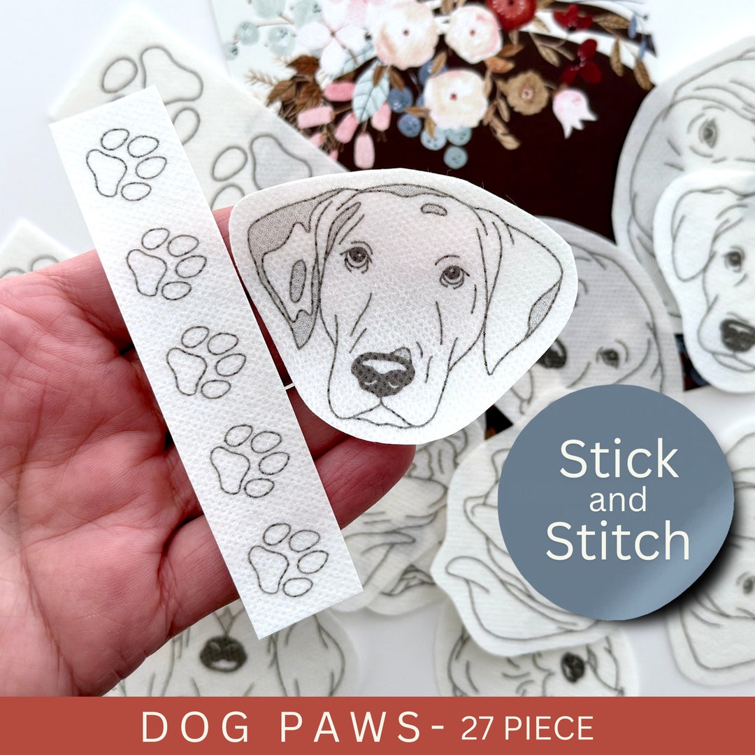 Dog Paws Stick and Stitch Embroidery Design, Peel and Stick Transfer ...