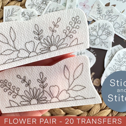 Flower Pair Hand Embroidery Pattern Stick and Stitch Transfer - Etsy