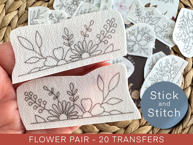 Flower Pair Hand Embroidery Pattern Stick and Stitch Transfer - Etsy