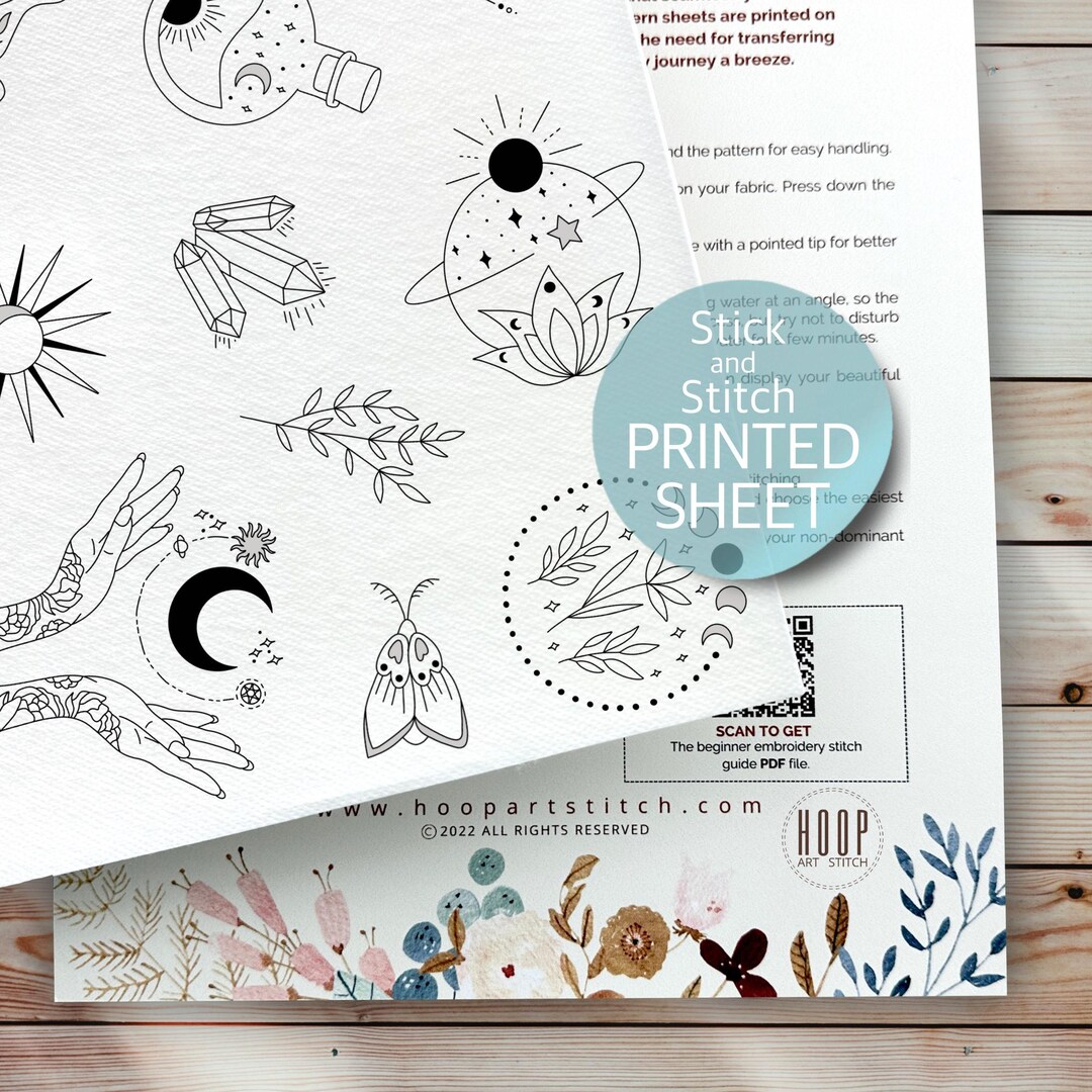 Moons and Magic Hand Embroidery Pattern, Stick and Stitch Printed Sheet ...