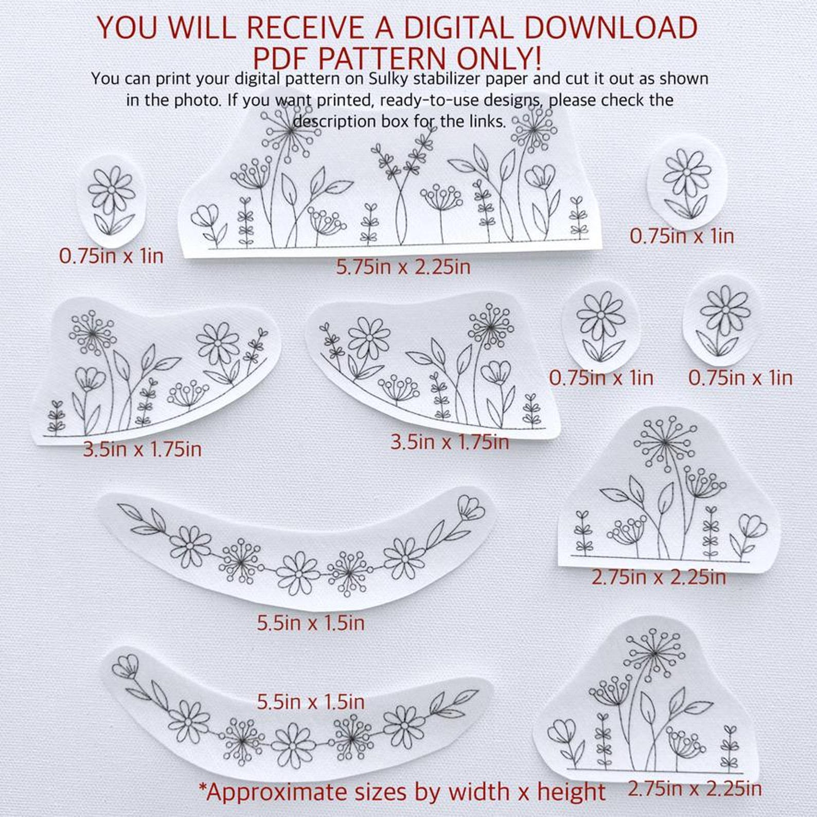 Stick and Stitch Floral Pair Embroidery Pattern, Pocket Embroidery ...